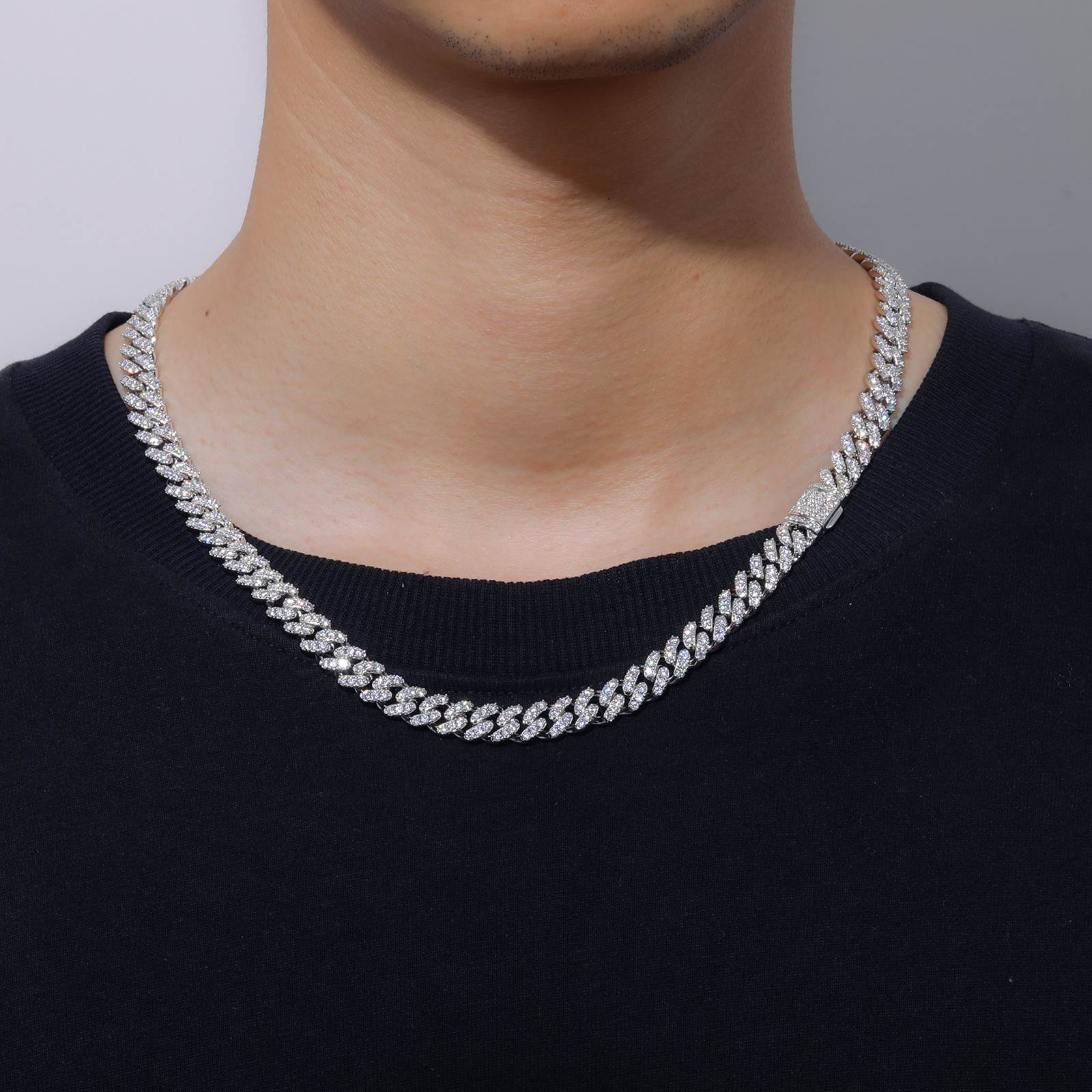 8mm Prong 1 Row CZ Dimaond Cuban Link Chain