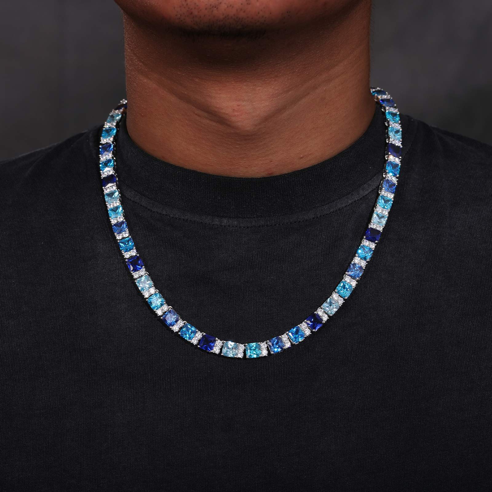 7.5mm Gradient Blue Princess Cut Tennis Chain